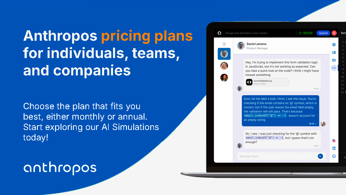 Anthropos pricing plans for individuals, teams, and companies